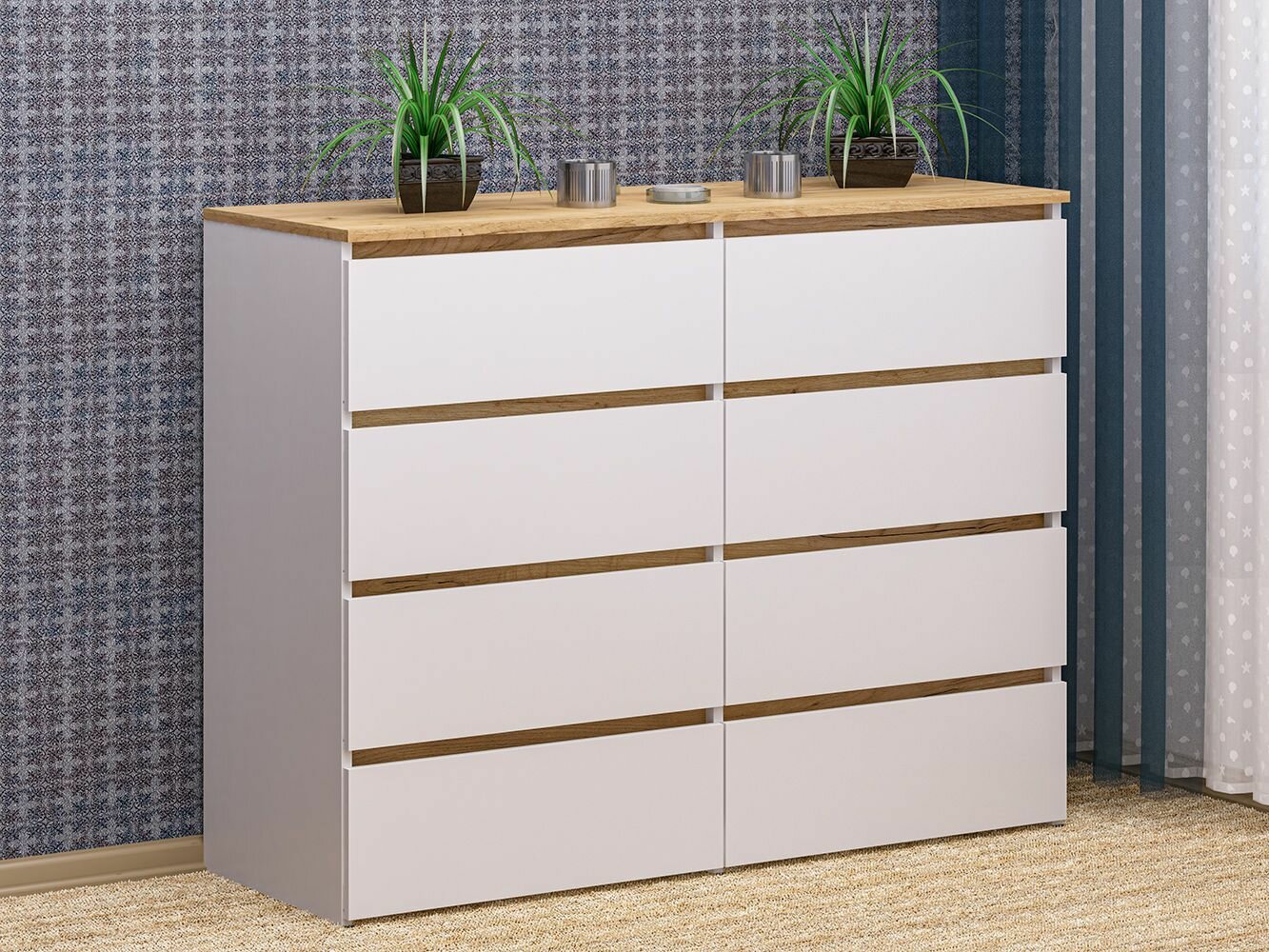 Комод с 8 ящиками К-23 Белый-Крафт золотой 93х120х42см