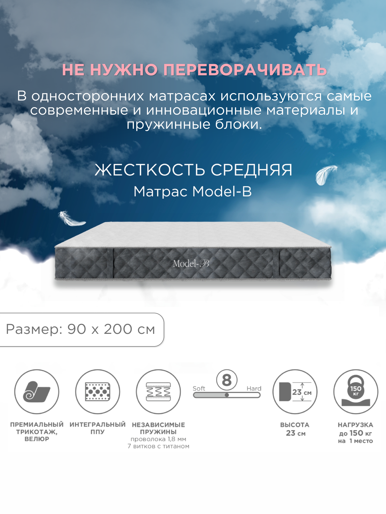 Матрас Любимый Дом Model B, 90х200 см, Средней жесткости, независимые пружины