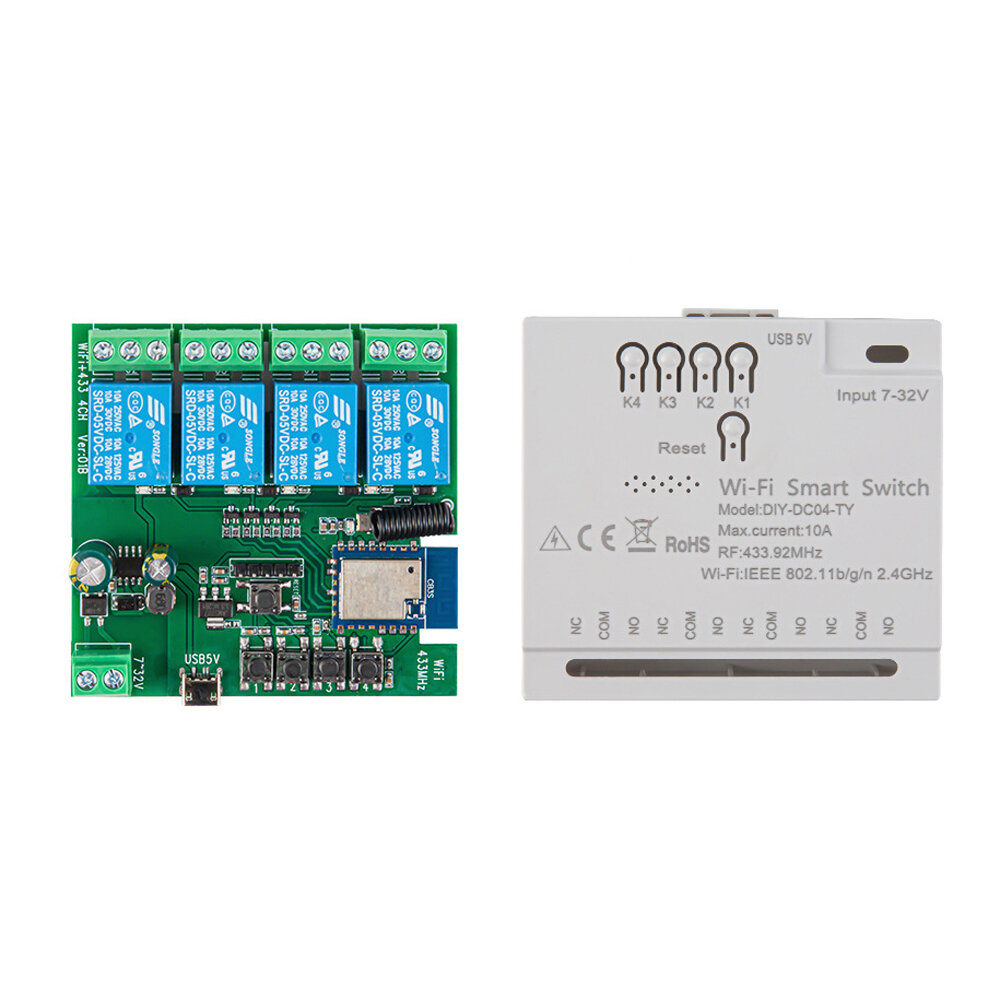 Модуль управления включением-выключением домашней электроприборной системы Tuya Wifi RF 5 В 12 В с самоблокирующимся пультом дистанционного управления, совместимым с приложением для мобильного телефона с голосовым управлением Alexa