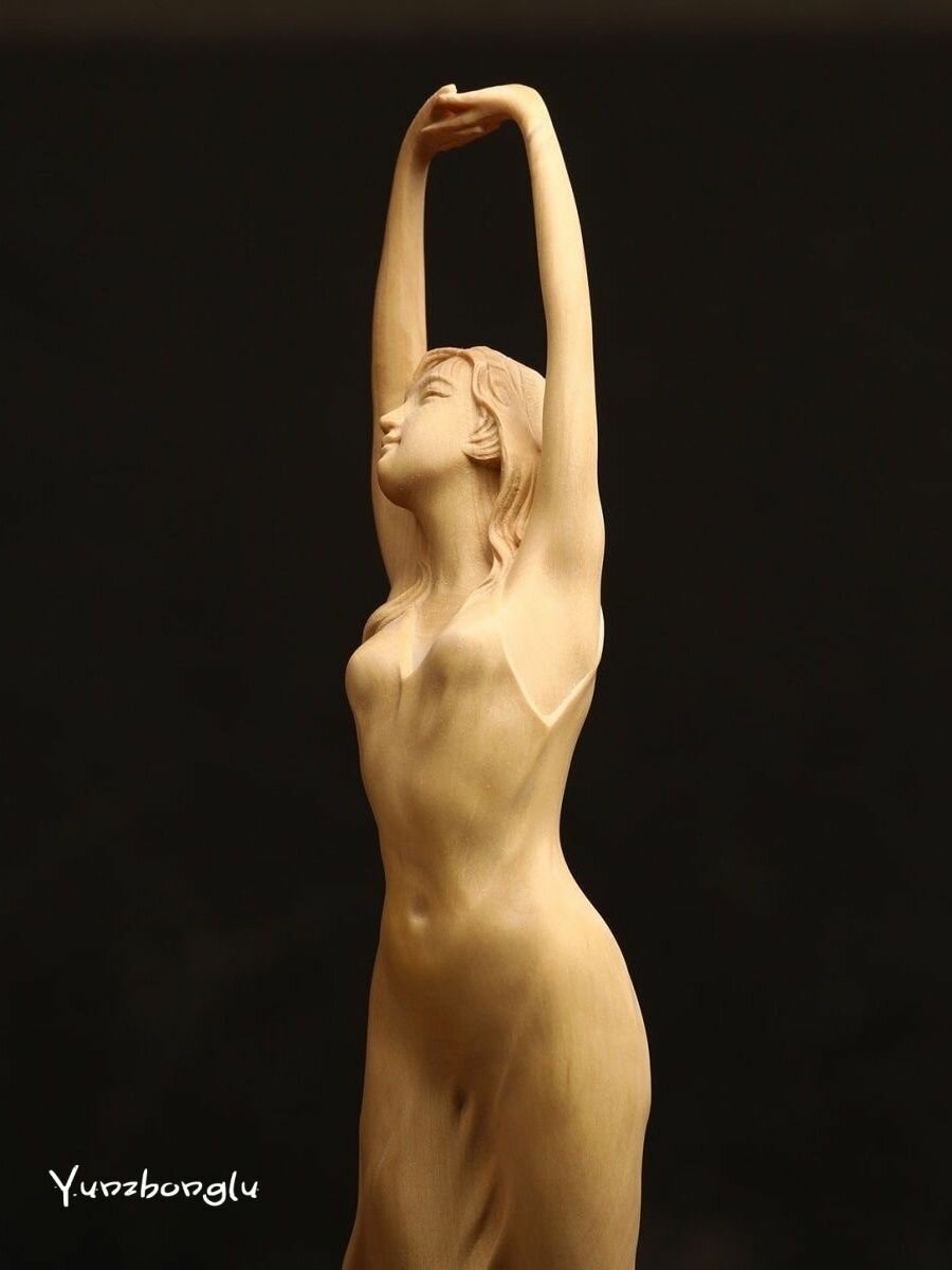 Yunzhonglu Статуя танцовщицы, Натуральная древесина, Самшит, Резьба по дереву, Элитный декоративный предмет