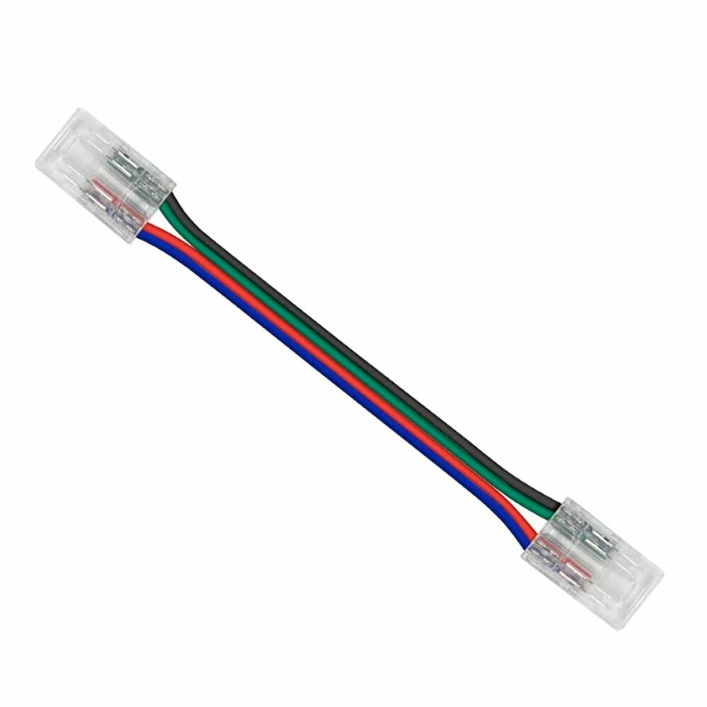 Соединитель для RGB ленты cob 4 pin 10 мм с проводом 10-15 см двухсторонний. Комплект 5 штук.
