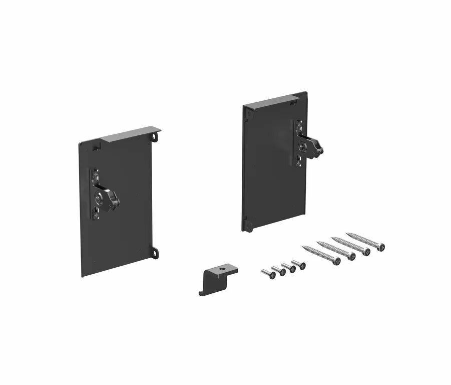 Комплект креплений передней панели Alphalux для внутреннего метал. ящика Crystal высота L, антрацит (крепления L+R, уголок соединительный панели и дна, винты)