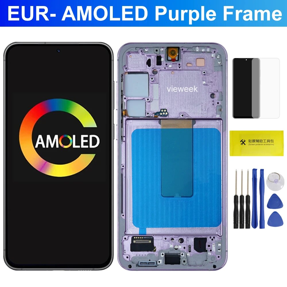 AMOLED экран в сборе для Samsung Galaxy S23 Plus S23 + S916B S916B/DS ЖК-дисплей с цифровым преобразователем сенсорного экрана и рамкой в сборе EUR Purple Frame