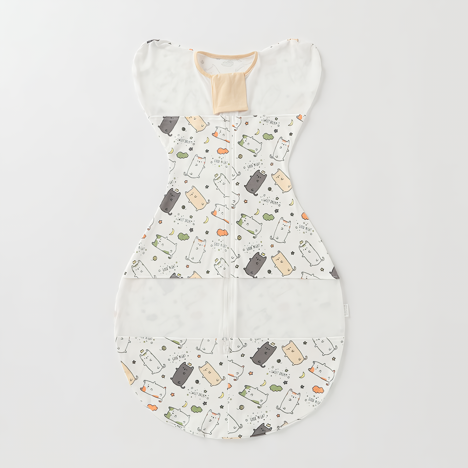 Конверт-мешок для пеленания на молнии с крылышками до 2х месяцев, котики, размер S