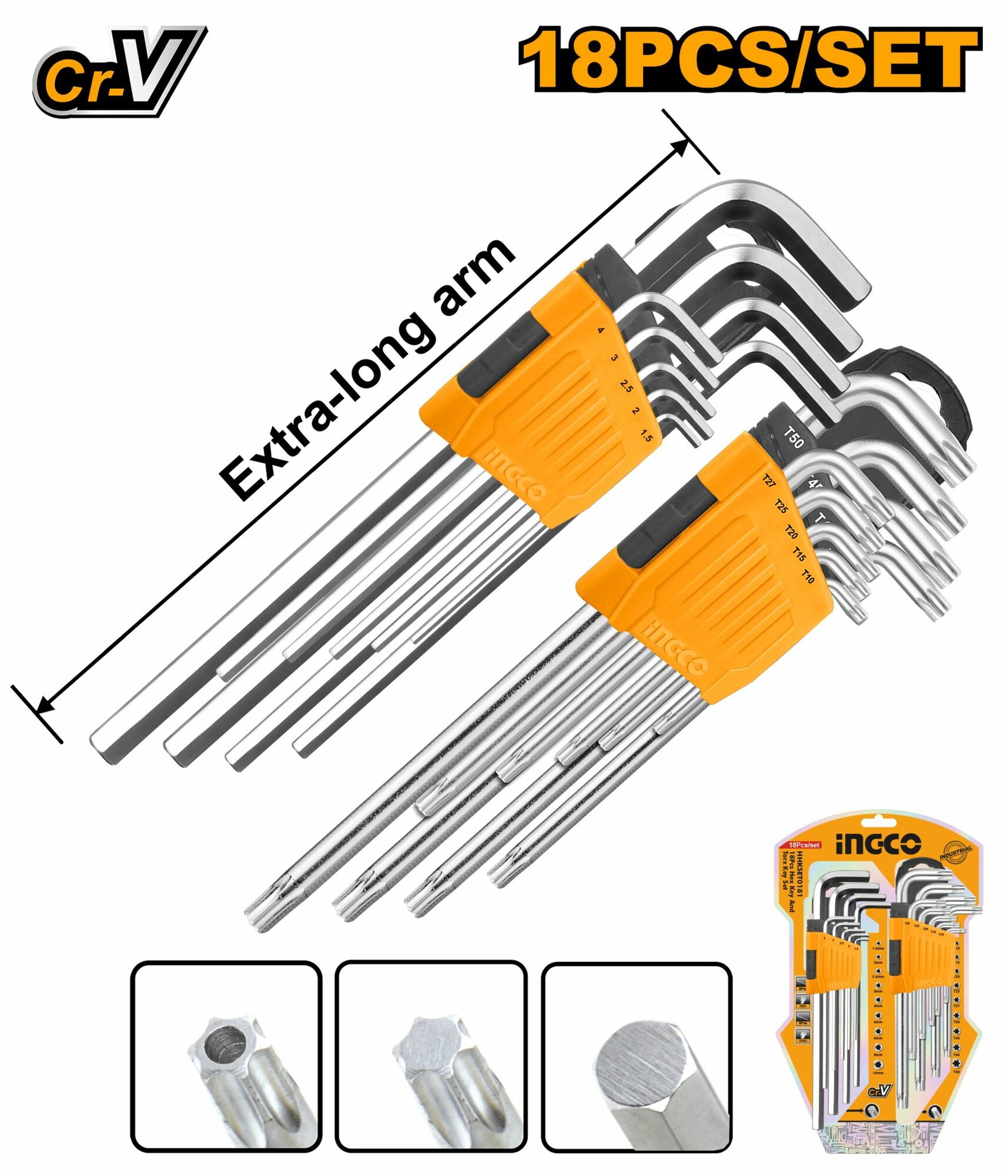 Набор шестигранных ключей INGCO 18 шт. INDUSTRIAL HHKSET0181
