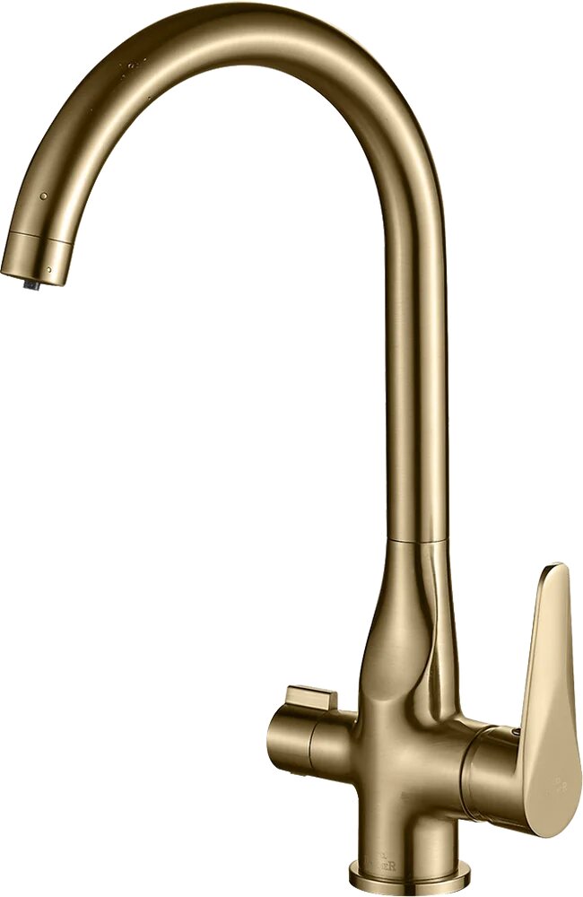 Смеситель для кухни Steel Hammer SH 910 Bronze с краном для питьевой воды, с поворотным изливом, бронзовый, матовый, однорычажный, латунный, с керамическим картриджем