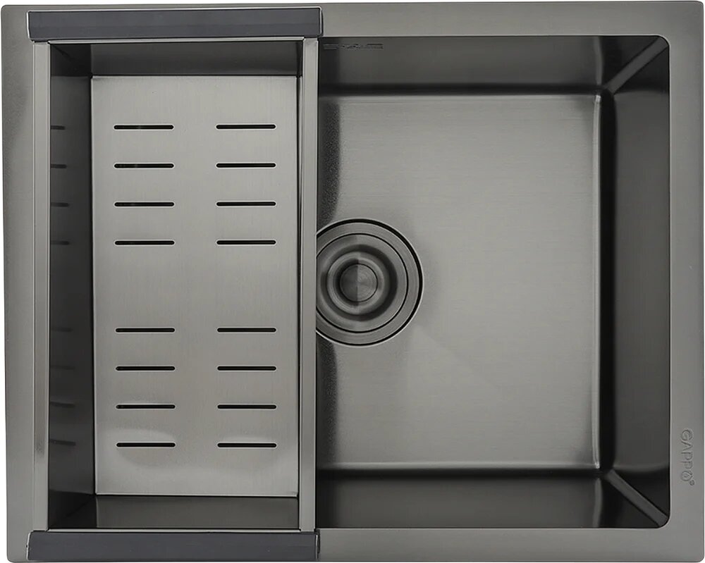 Мойка кухонная Gappo GS5040-6 металлическая, 50x40, прямоугольная, мойка для кухни, врезная, черная, под столешницу, серая, матовая