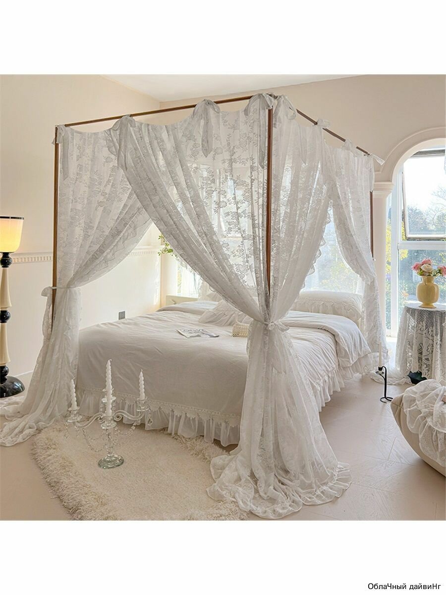 Роскошный кружевной балдахин в французском стиле с каркасом 180x200 см: 3 двери, плотная москитная сетка премиум-класса