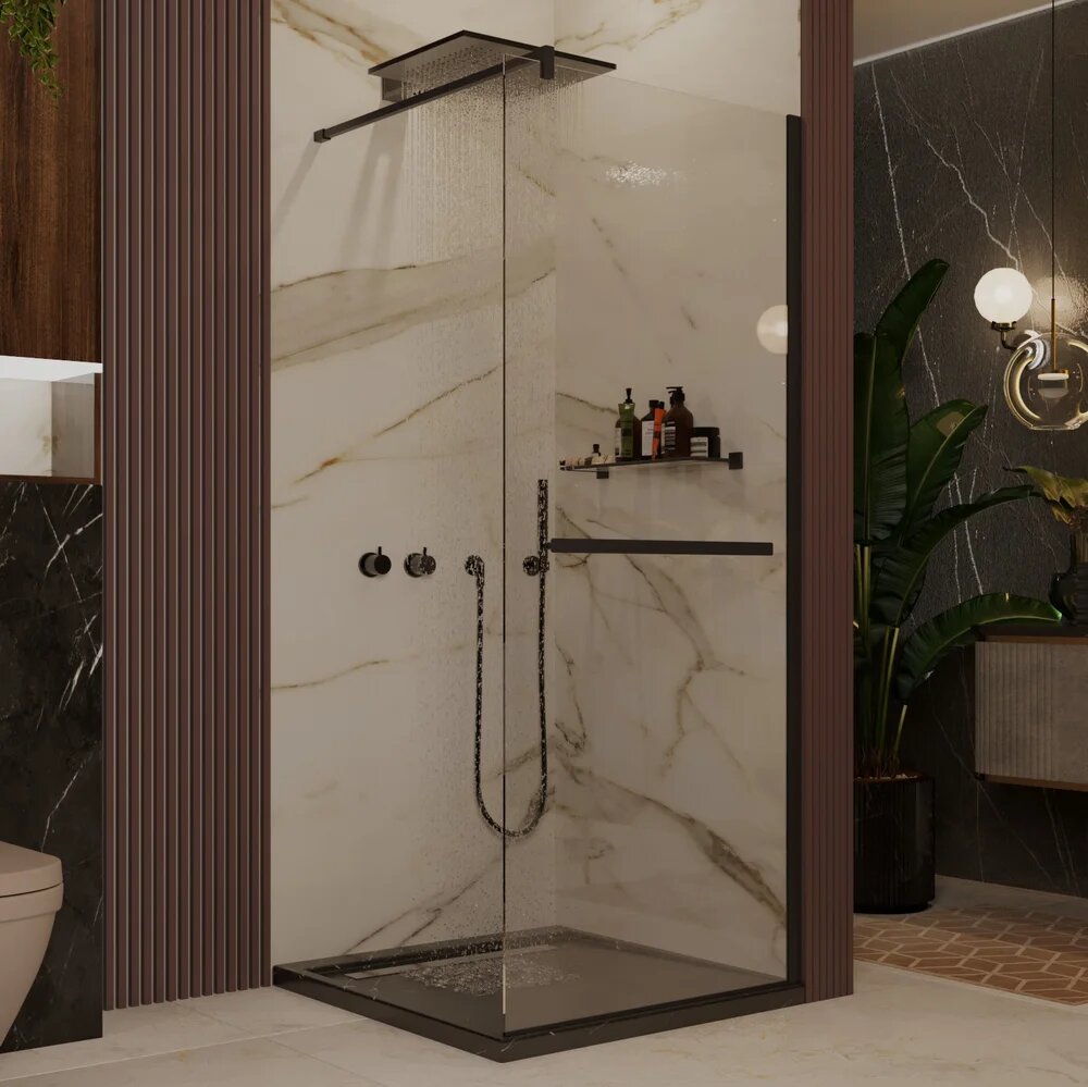 Душевая перегородка Ambassador Walk-in 15031236 90x200 см, профиль черный