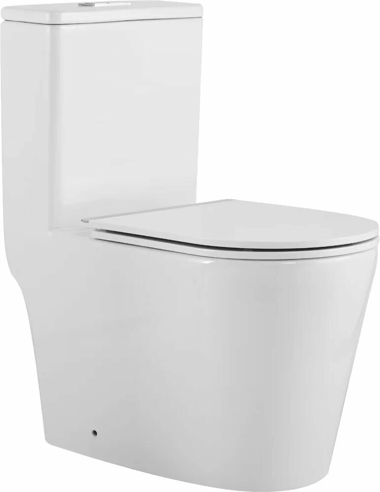 Унитаз-моноблок напольный SantiLine SL-5029 с микролифтом, безободковый, антивсплеск, фаянсовый, белый, глянцевый, овальный, с нижним подводом, сиденье для унитаза в комплекте