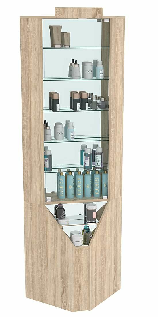 Витрина серии Эталон угловая №3-3 (Внутренний угол, задняя стенка - зеркало), Дуб сонома