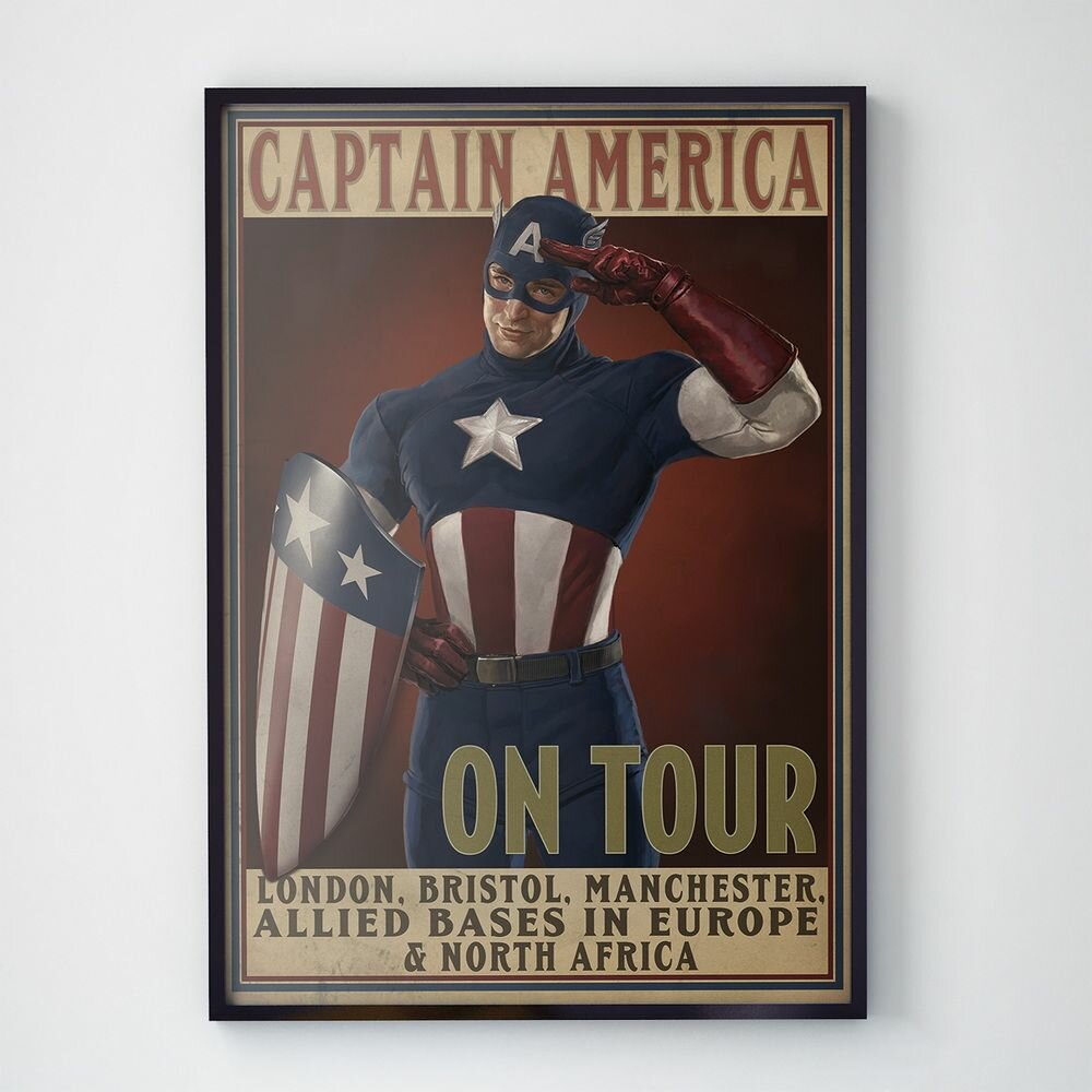 Плакат, постер Капитан Америка, Captain America на бумаге, размер 21х30см