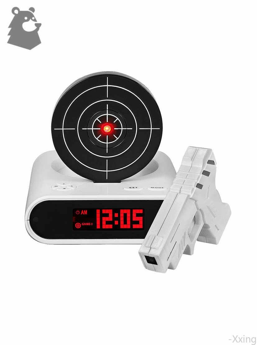 Часы будильник мишень с пистолетом / Часы-будильник электронные на батарейках или от USB, цвет белый-Xxing