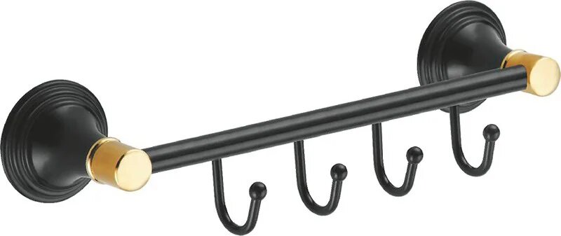 Крючок Fixsen Luksor FX-71605-4B латунный, 4 крючка, золотой, черный, вешалка для полотенец в ванную