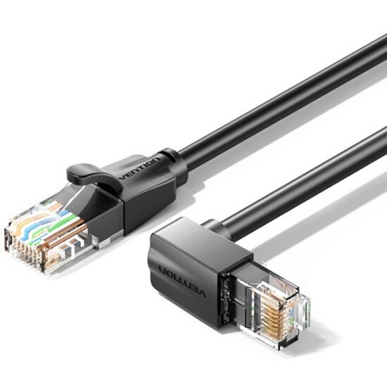 Патч-корд Vention прямой UTP cat.6, RJ45/RJ45 угол 90 вниз - 1м. черный