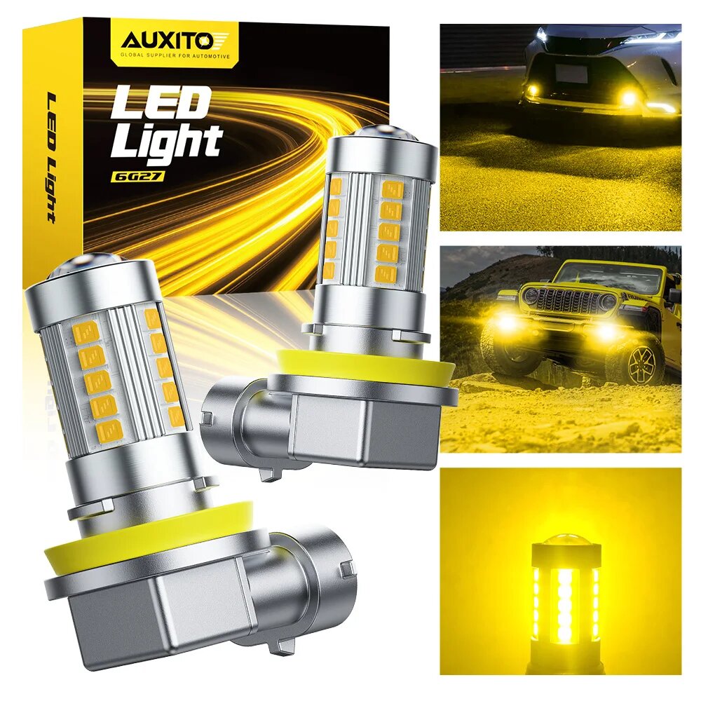AUXITO 2 шт. 9006 HB4 LED лампы, противотуманные фары Canbus H11 H8 H9 9145 3000K Золотой, 9006/HB4