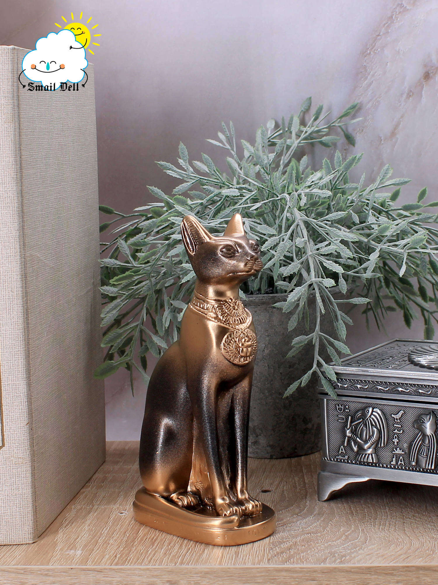 Статуэтка Кошка Египетская , 13.5 см , гипс , цвет бронза светлая