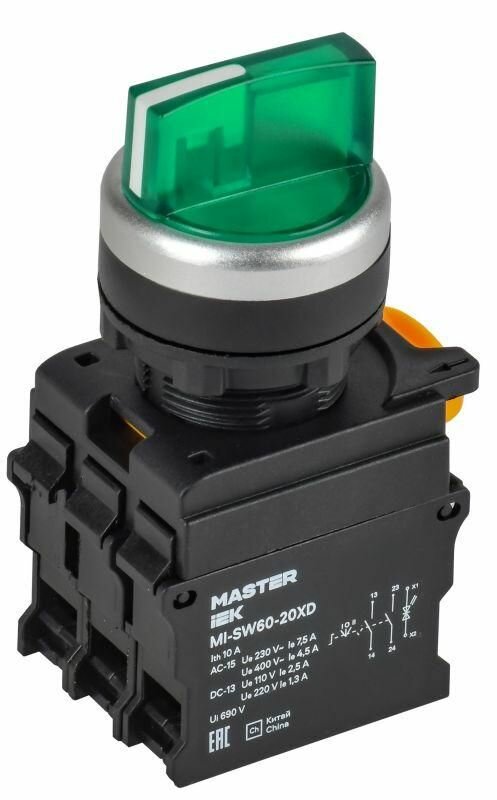Переключатель 3 полож. 2НЗ с подсветкой зел. MASTER IEK MI-SW60-20XD-4-14-3-K06