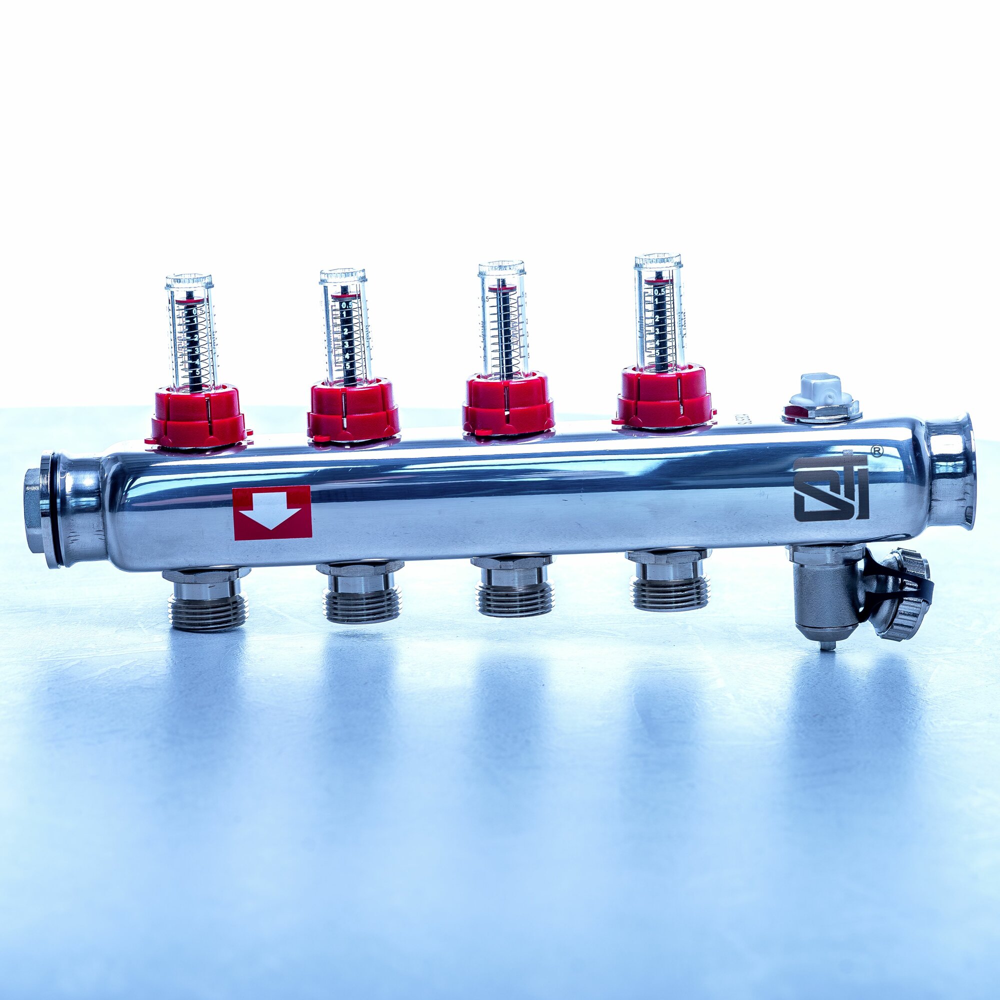 Коллекторная группа для теплого пола STI СМ4F, нержавеющая сталь, 4 выхода