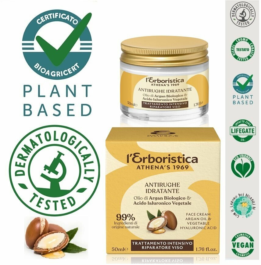 Натуральный антивозрастной Крем для лица против морщин с органическим маслом Аргана и Гиалуроновой кислотой