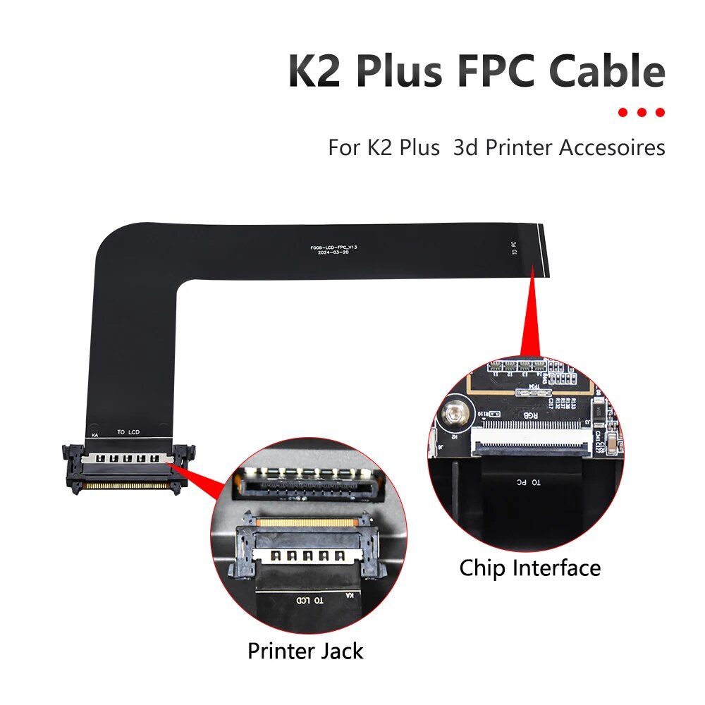 CREALITY K2 Plus FPC Кабель сенсорного экрана 40P Черный PI L207 Интерфейсный экранный кабель для деталей 3d-принтера K2 Plus, 1PCS