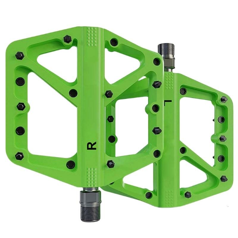 Нейлоновые велосипедные педали, усиливая плоские педали с ручкой с запечатанным носителем 9/16, подходящим для энтузиастов уличных велосипедов 2x, Зеленый