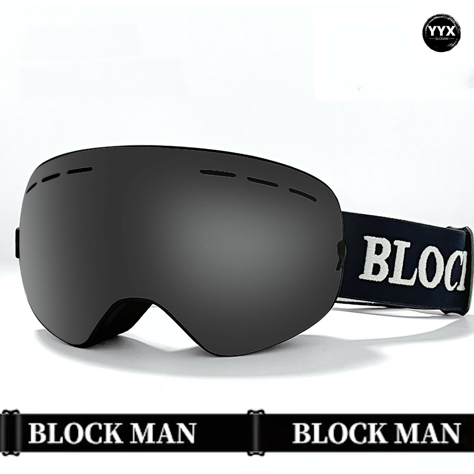 Горнолыжная маска BLOCK MAN, цвет линзы черный, черная рамка, сферическая, коэффициент VLT 16,8%