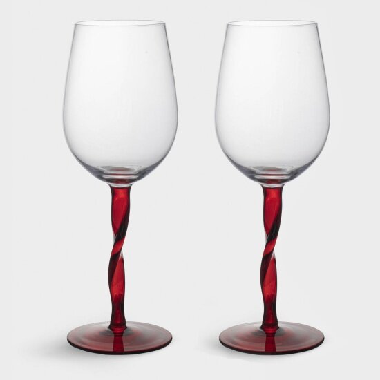 Набор бокалов Anna Lafarg Villalago 2 шт, для вина, 540 мл, стекло, красная ножка (ANLAF-NC20250115-2)