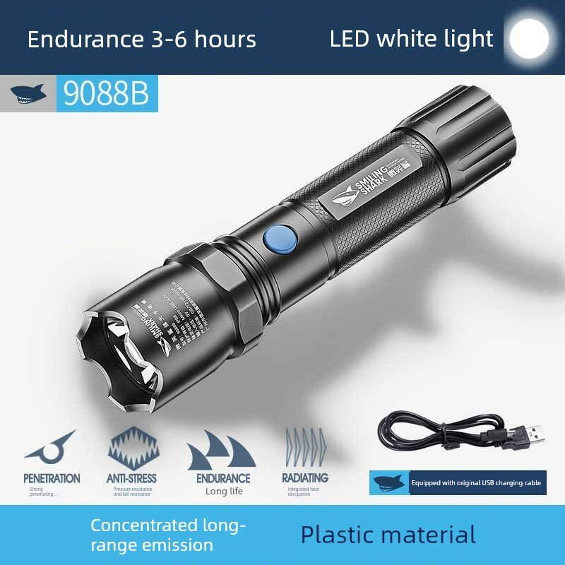 Маленький портативный фонарик Smiling Shark, мощный свет, высокая яркость, для использования на улице, для дома, из