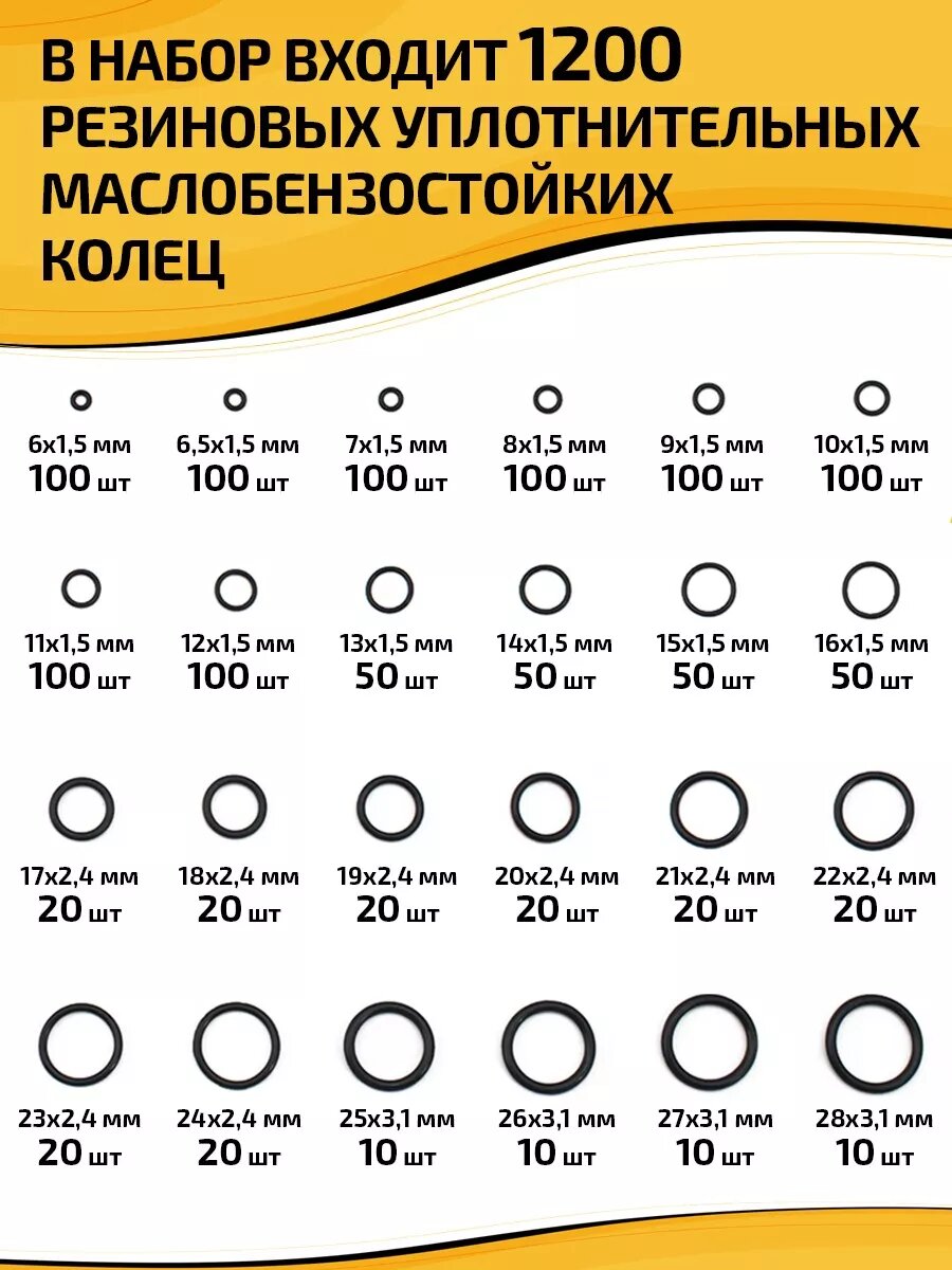 Резиновые уплотнительные кольца набор 1200 шт1 — фото 1