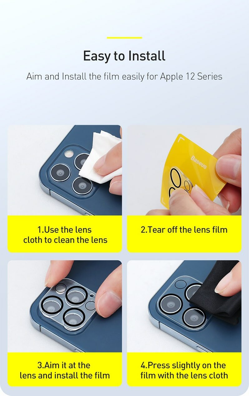 Защитное стекло для камеры iPhone 12 Pro/12 Pro Max, Baseus Full-frame Lens Film, 2 штуки