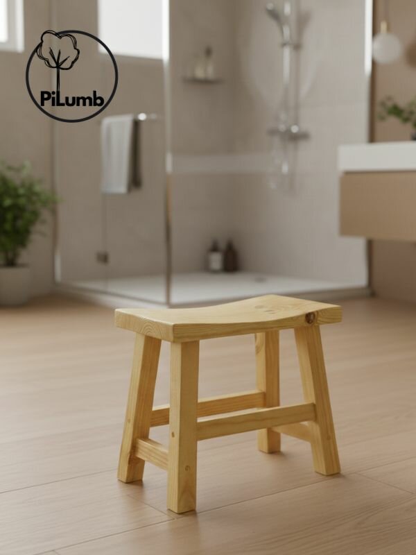 Табурет деревянный, интерьерный, 30 см, японский стиль для ванной и прихожей, изогнутое сиденье, цвет натуральное дерево