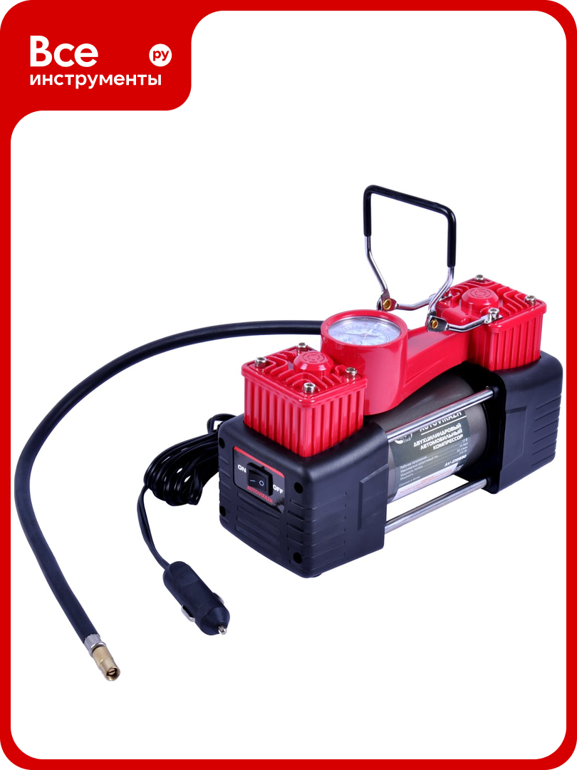 Двухцилиндровый компрессор 85 л/мин в кейсе с набором для ремонта колес AUTOVIRAZH AV-010890