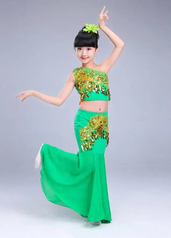 Китайский танцевальный костюм Дай для девочек и женщин Изумрудный, Height 160 to 170cm, colour 4