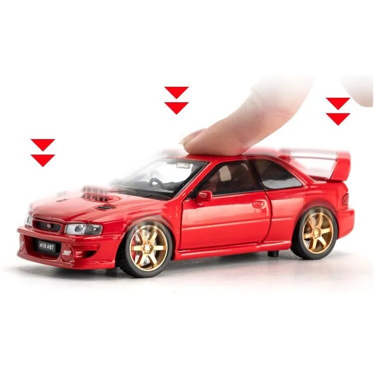Игрушечная машинка Subaru Impreza, синяя, масштаб 1/32, открывающиеся двери, капот, багажник, световые эффекты — фото 1