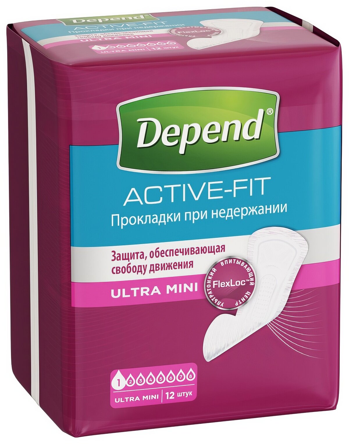 Прокладки Depend Ultra Mini для женщин при недержании, 12 шт