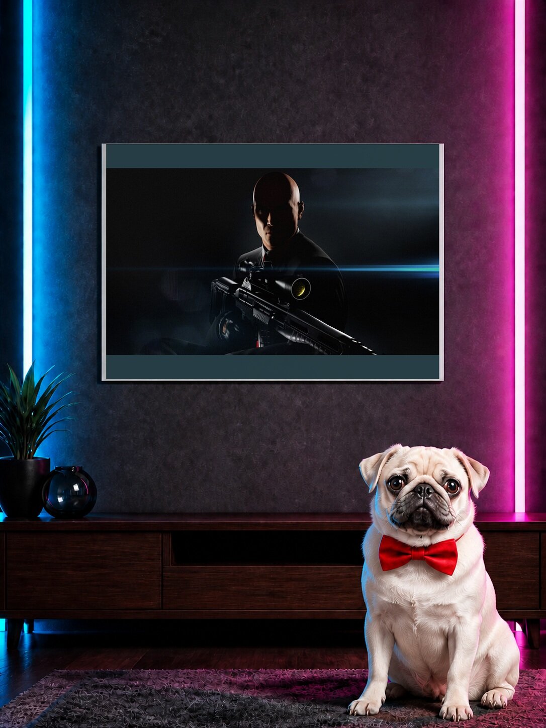 Постер Hitman Легенды — неоновая игровая эстетика A3