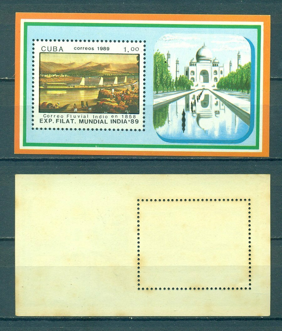 Почтовые марки Куба 1989г. "Международная выставка марок INDIA 89" Архитектура, Корабли, Филателистические выставки MNH