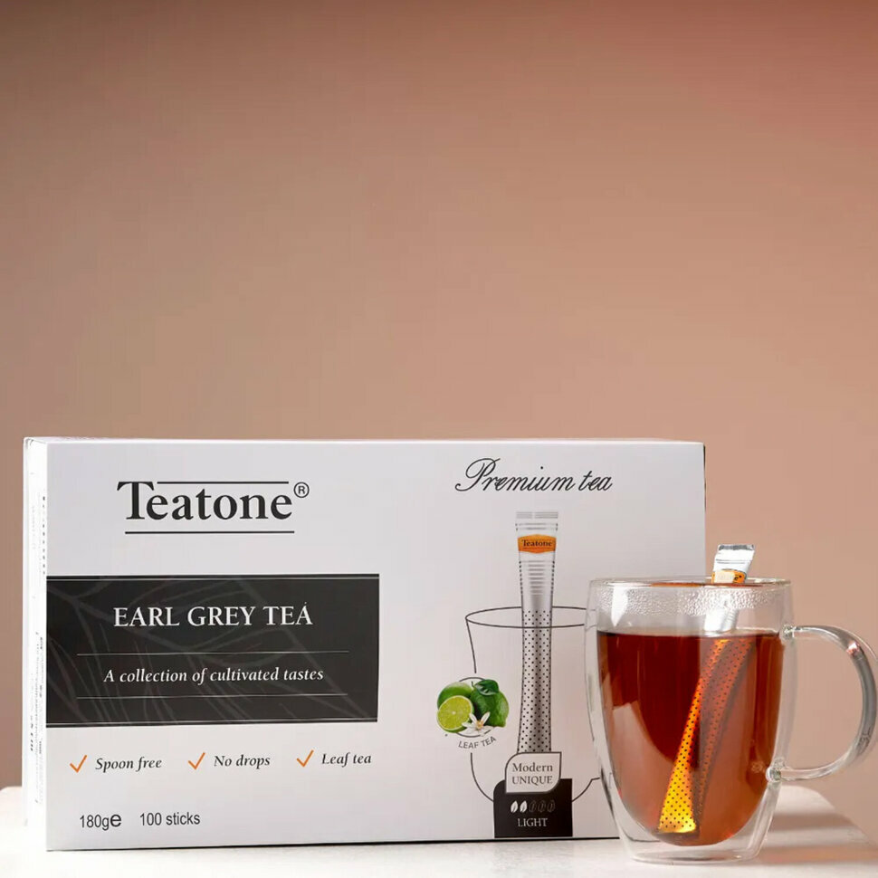 Чай TEATONE черный с ароматом бергамота, 100 стиков по 1,8 г, 64, 622805
