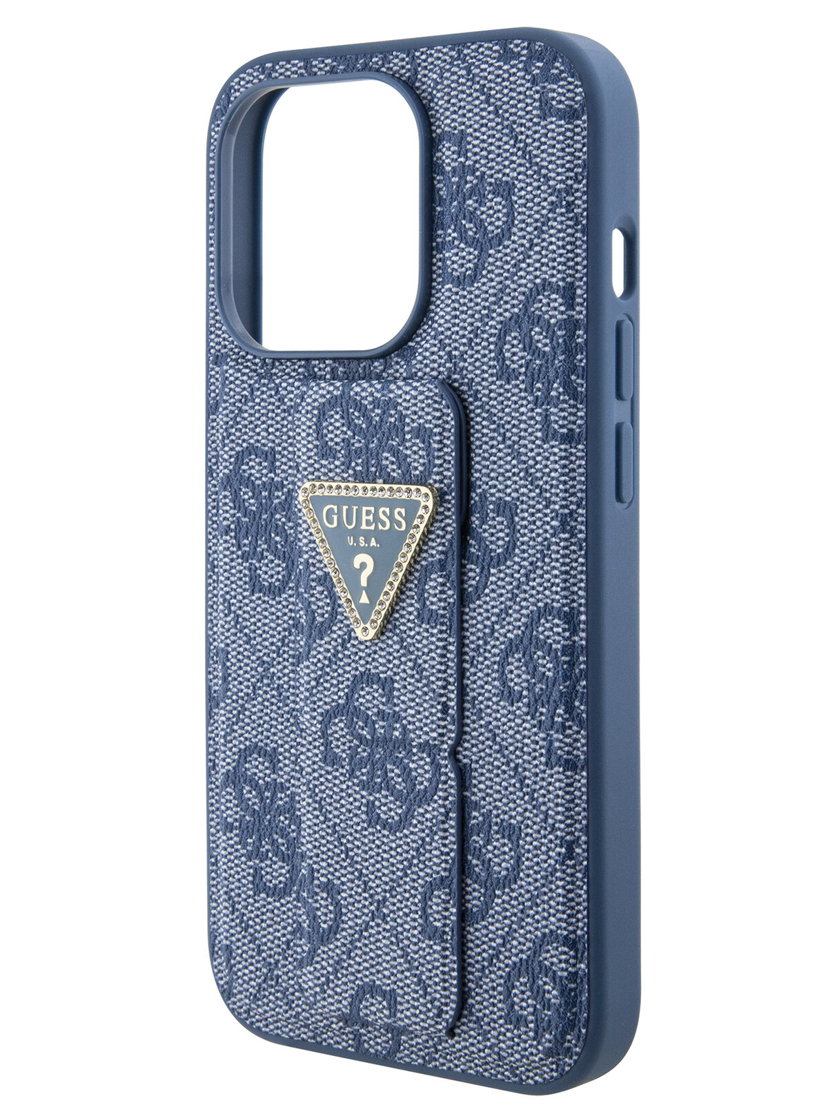 Guess для iPhone 15 Pro чехол GripStand PU 4G with Triangle Diamond metal logo Hard Blue