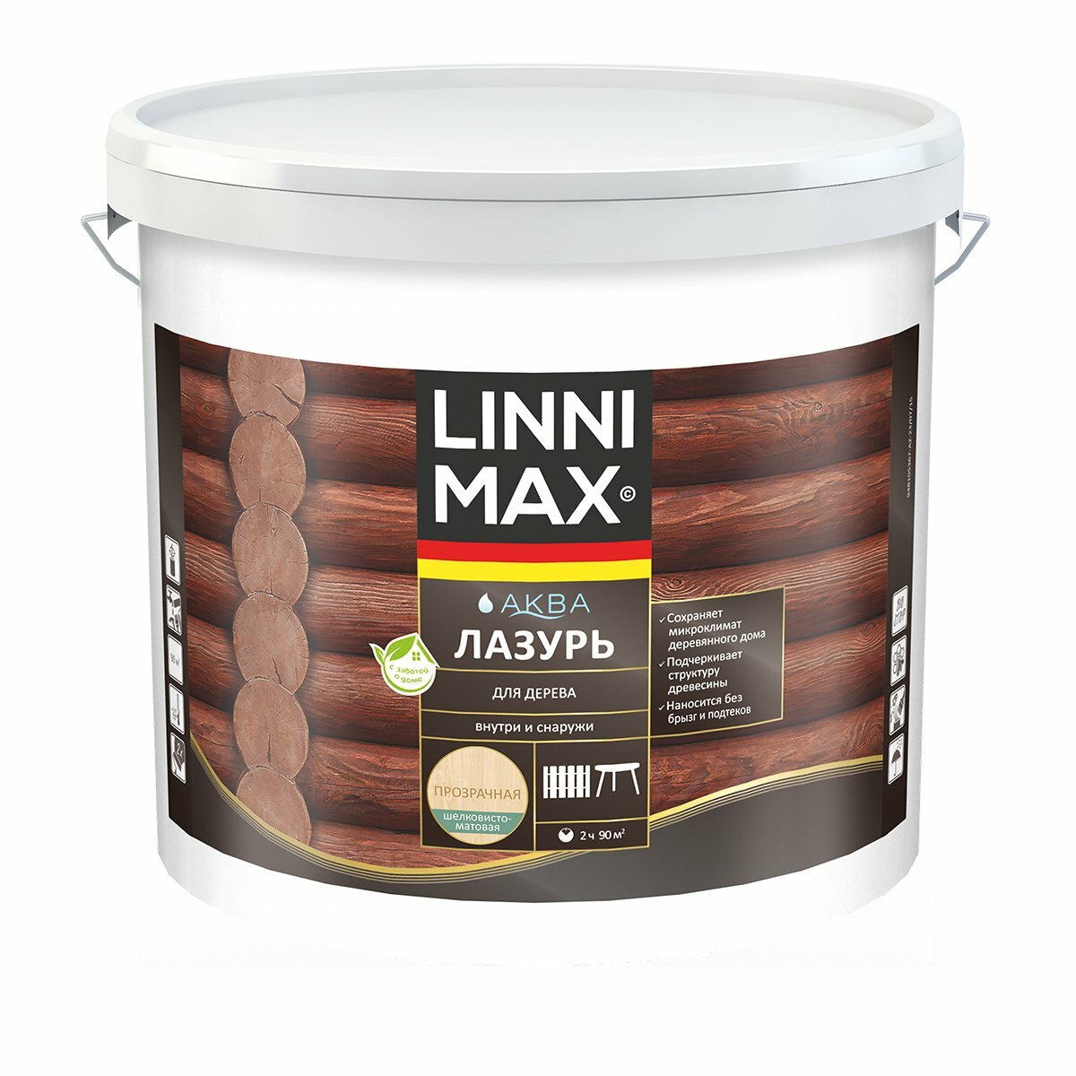 Защитная лазурь "Linnimax" для дерева Аква, 9 литров, цвет: бесцветный