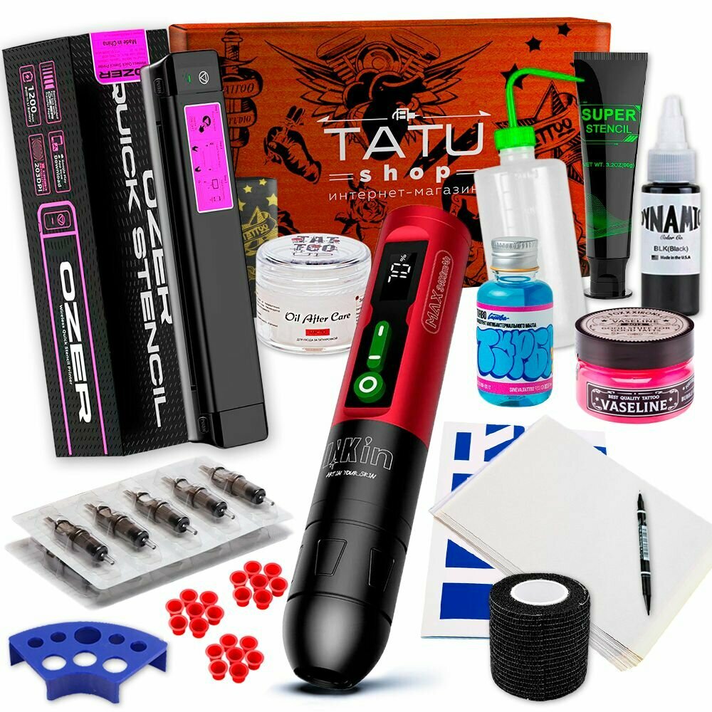 Набор с беспроводной тату машинкой EZ INKIN CL2 MAX RED и принтером OZER Wireless Bluetooth Printer