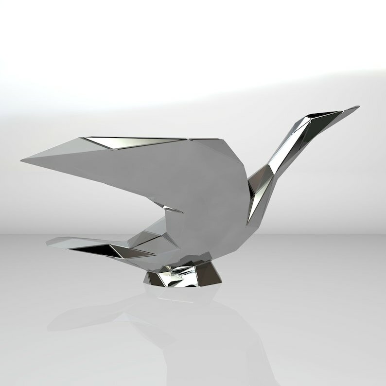 Полигональная фигура Гусь, геометрический полигональный металлический декор интерьера