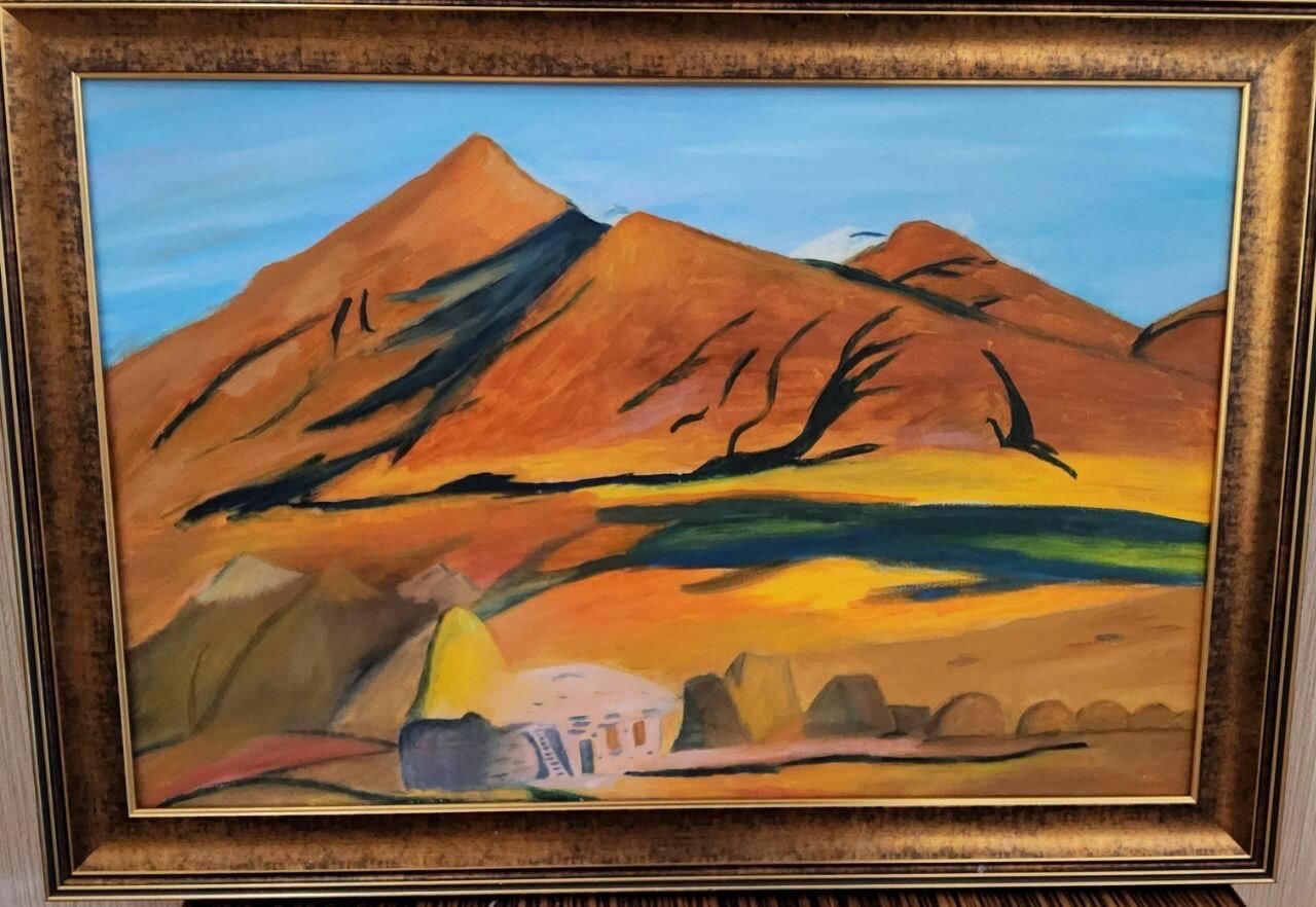 Картина в раме. Миляева Нина "Горы", копия Сарьяна, холст, масло, 40x60. Авторская живопись.