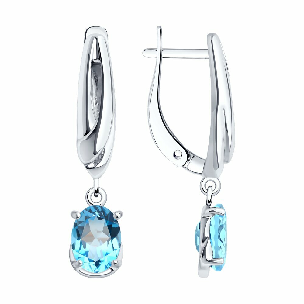 Серьги с подвесками, серебро, 925 проба, родирование, топаз