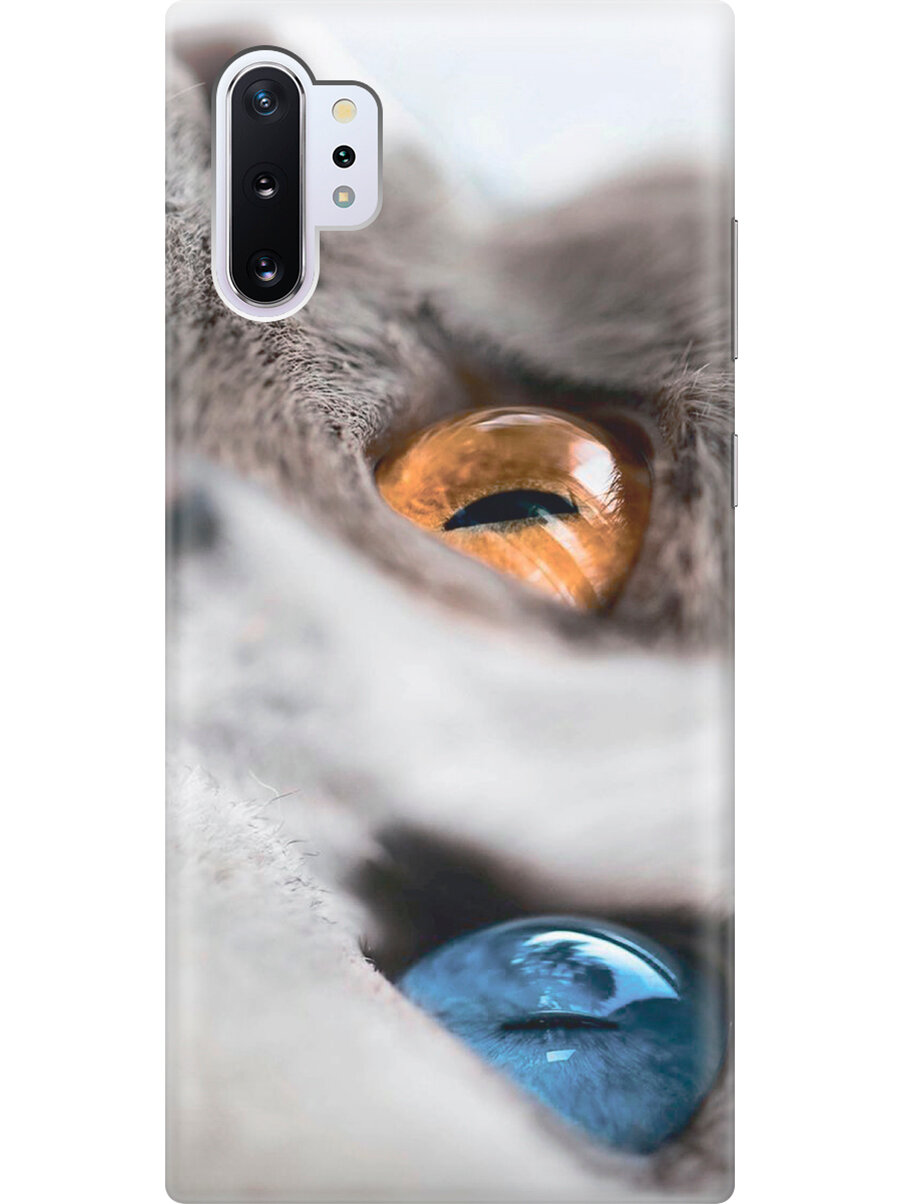 Силиконовый чехол на Samsung Galaxy Note 10+, Самсунг Ноут 10+ с принтом "Кот с разноцветными глазами"