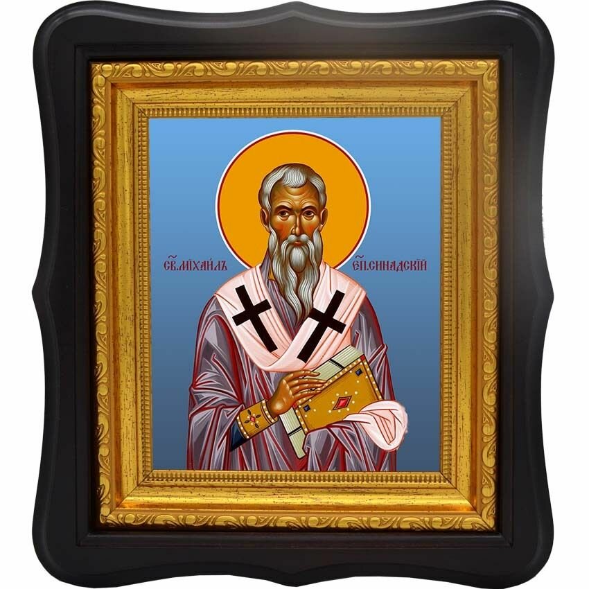 Михаил, епископ Синадский (Фригийский) святитель. Икона на холсте. (17 х 21 см / В деревянном киоте под стеклом).