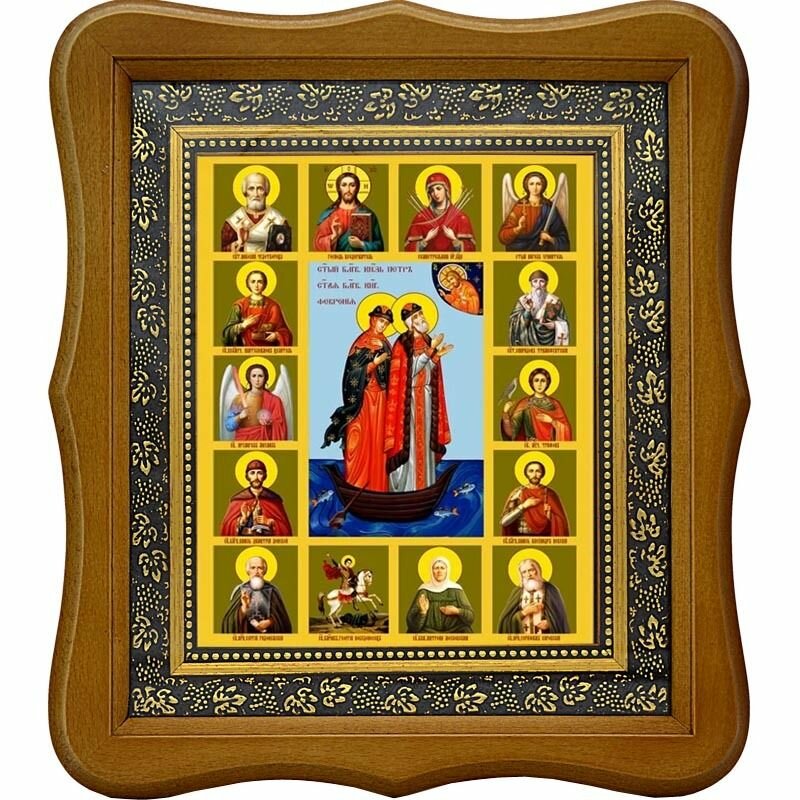 Петр и Феврония Муромские со Святыми. Икона на холсте.