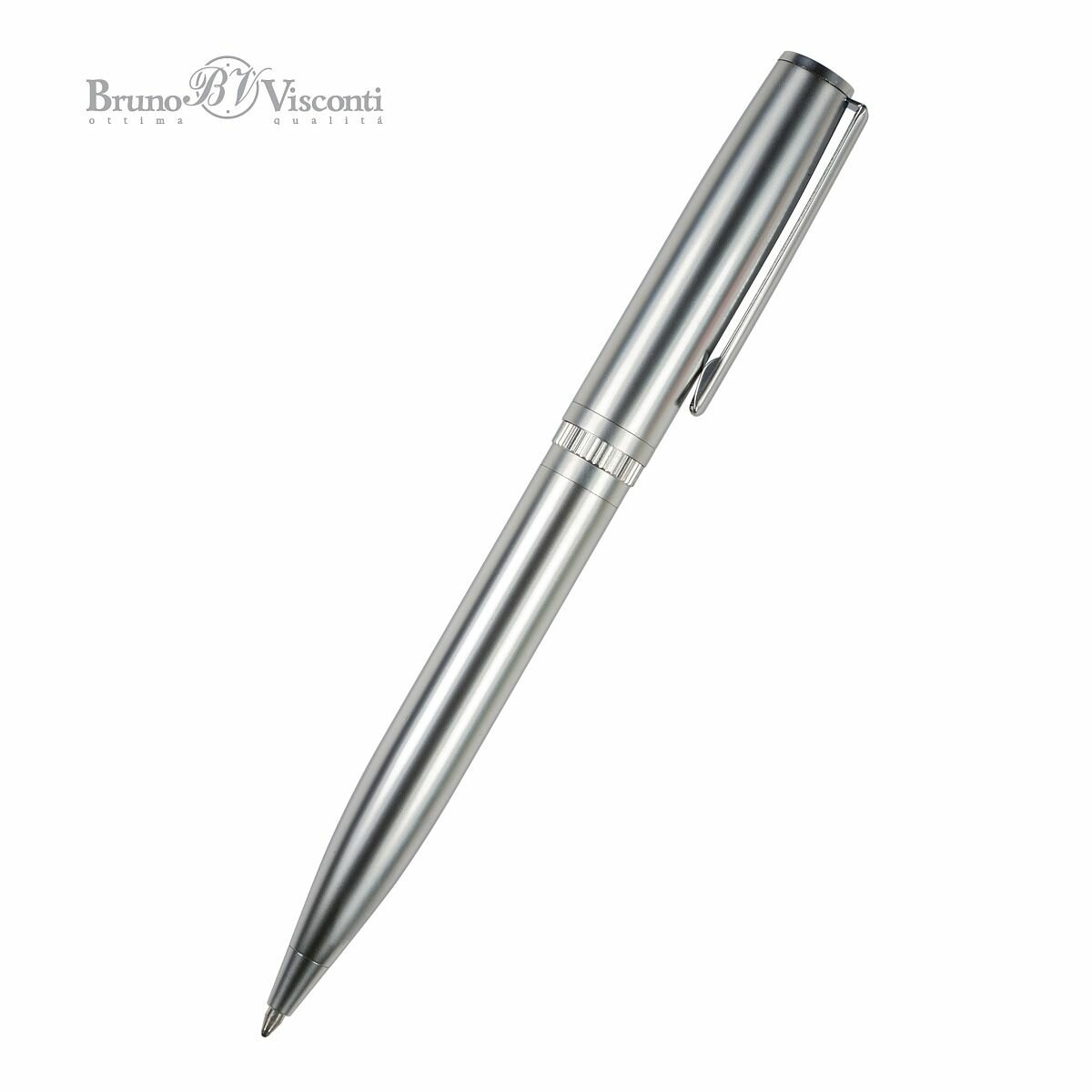 Ручка шариковая автоматическая BOSTON Bruno Visconti 0,7мм, корпус металлический серебряный, синяя.