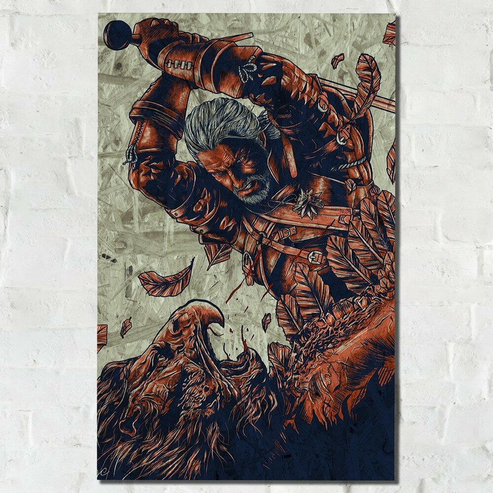 Картина интерьерная на рельефной доске игры Witcher 3 (Ведьмак, Геральт, PS, PC, XBOX, SWITCH) - 13605 В